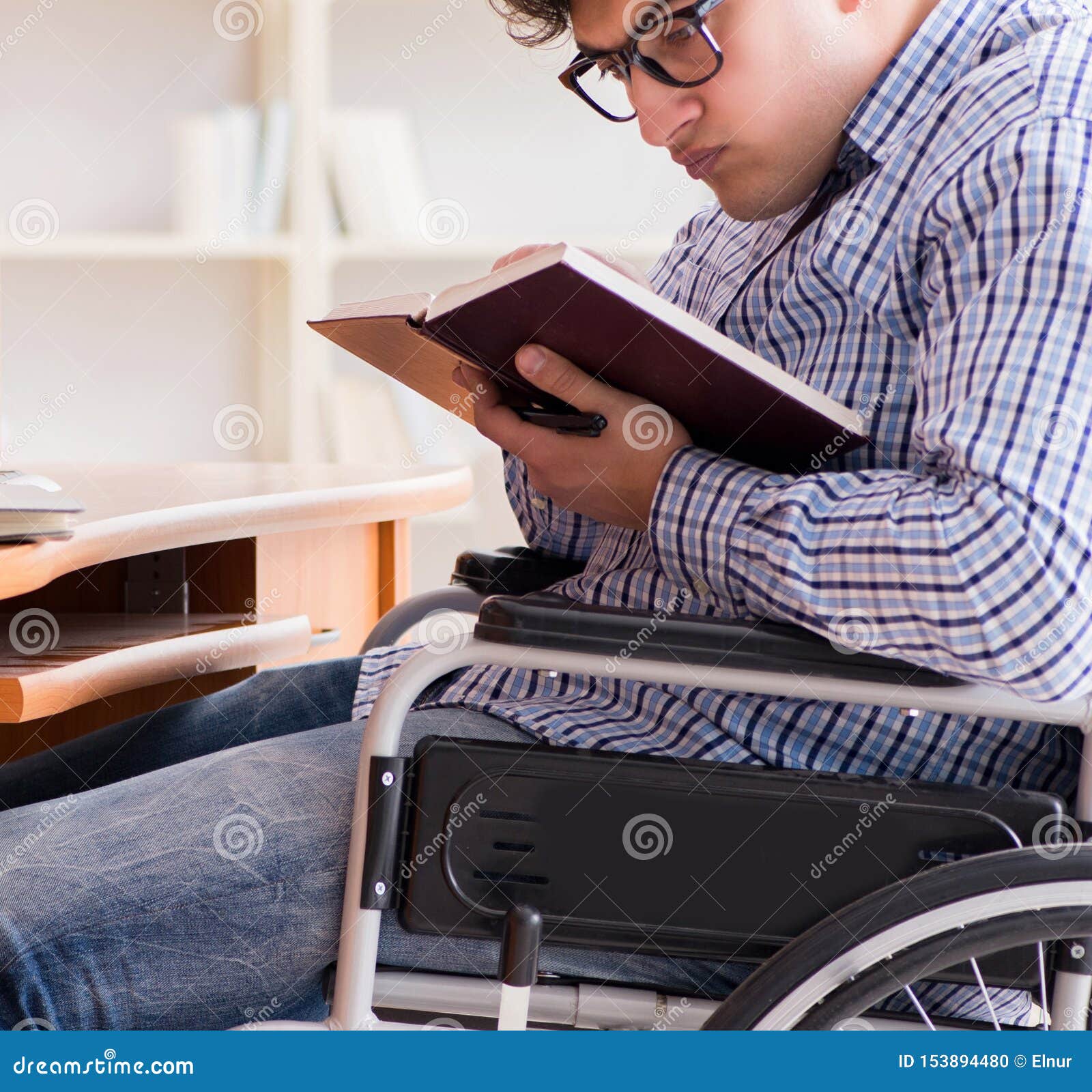 Disabled Student Studying at Home on Wheelchair Stock Photo - Image of ...