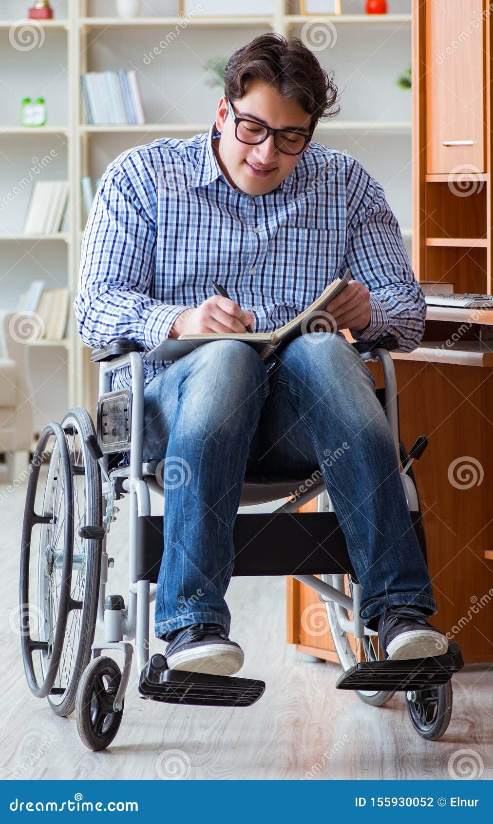 Disabled Student Studying at Home on Wheelchair Stock Photo - Image of ...