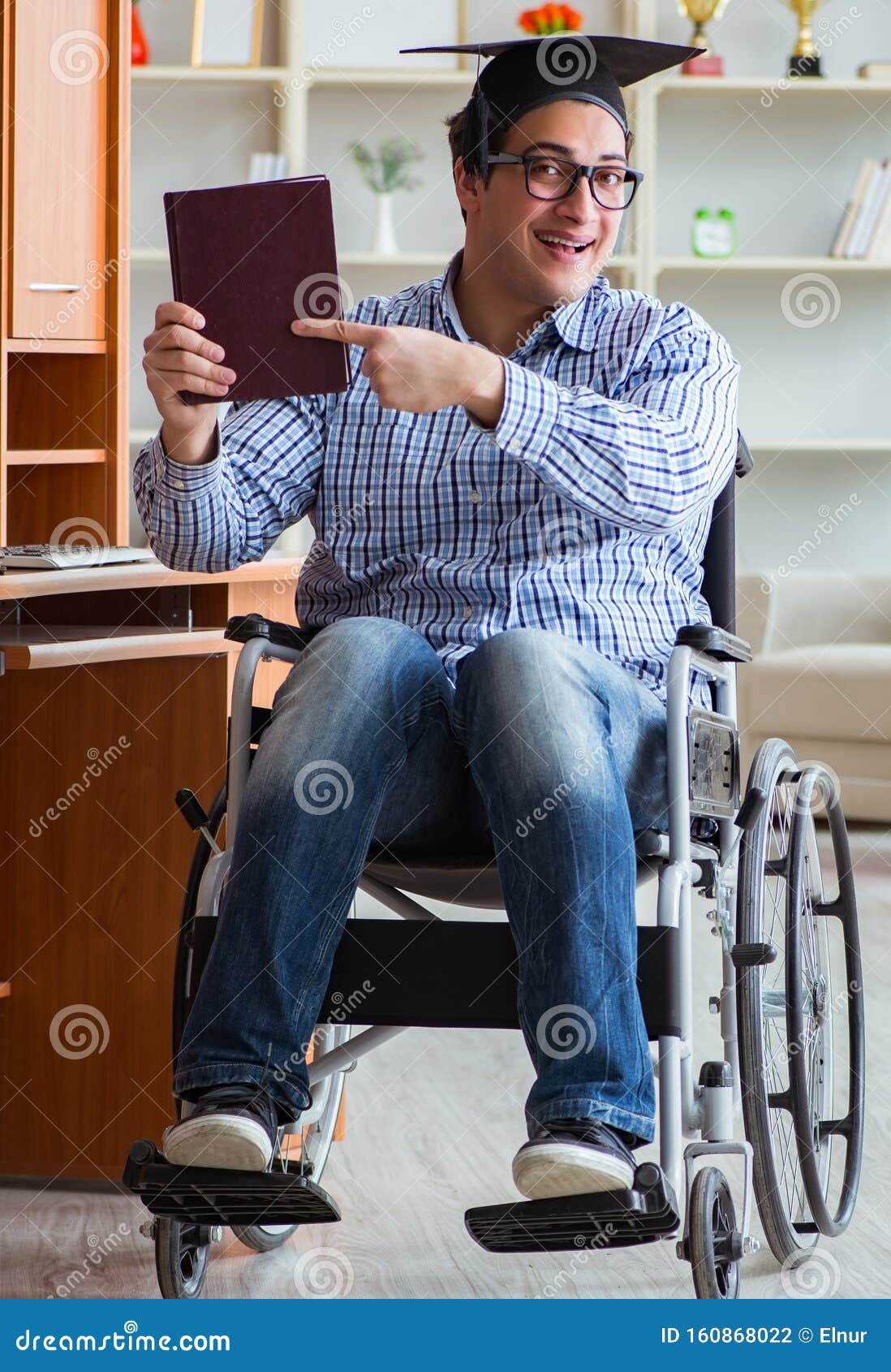 Disabled Student Studying at Home on Wheelchair Stock Photo - Image of ...