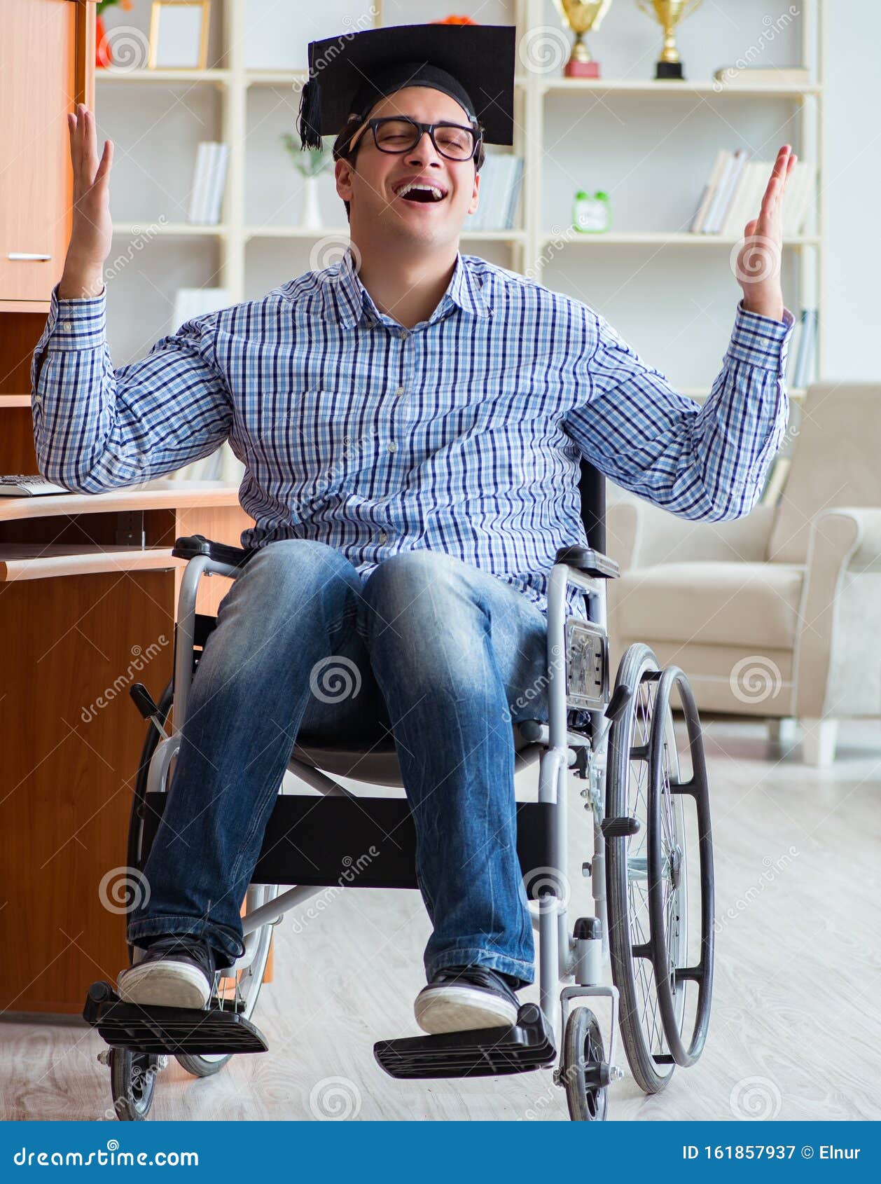 The Disabled Student Studying at Home on Wheelchair Stock Image - Image ...