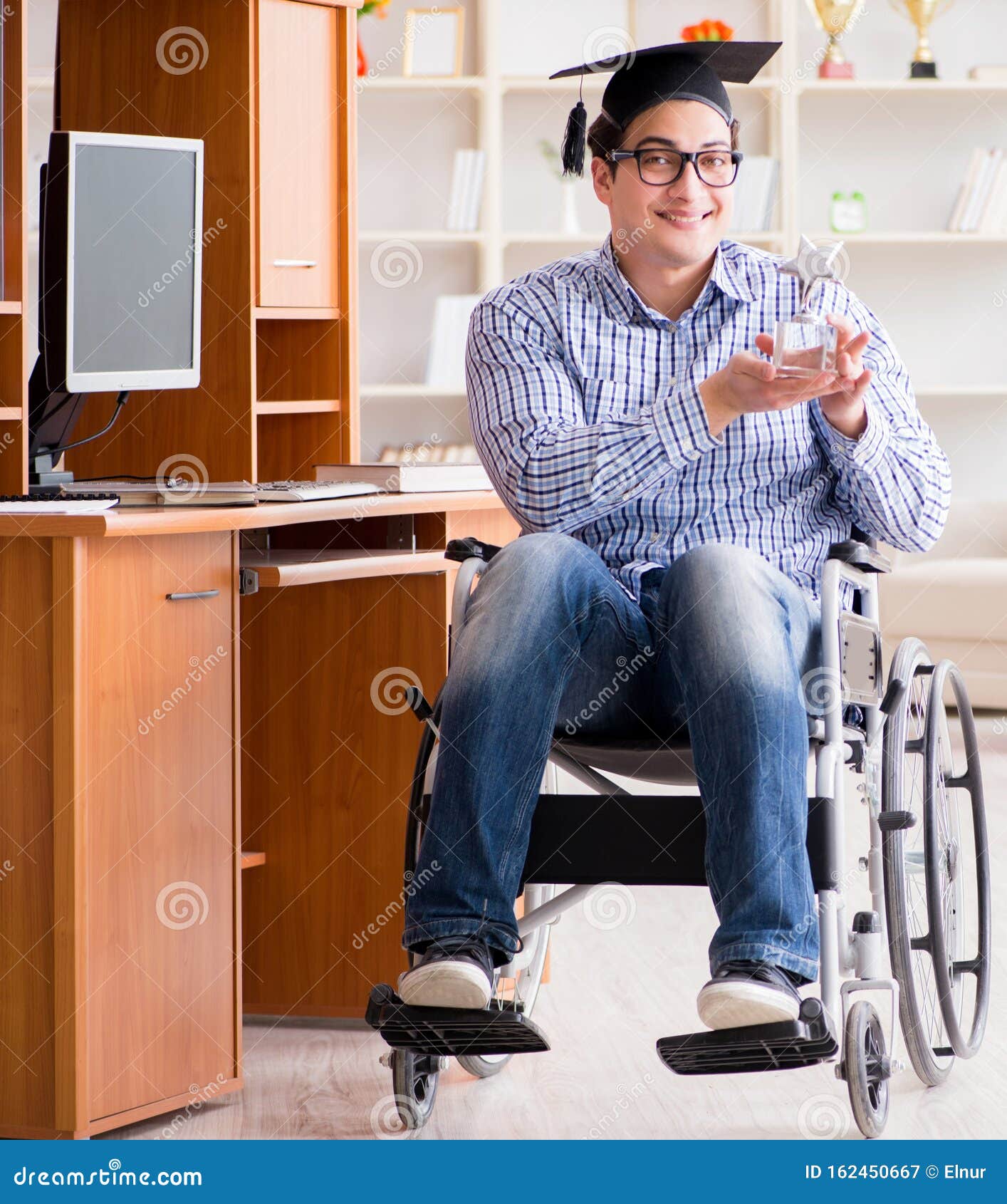 Disabled Student Studying at Home on Wheelchair Stock Image - Image of ...