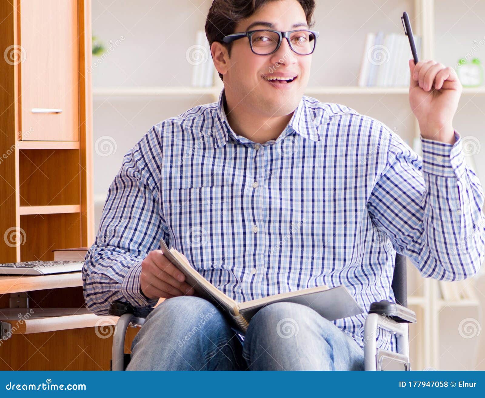 Disabled Student Studying at Home on Wheelchair Stock Photo - Image of ...