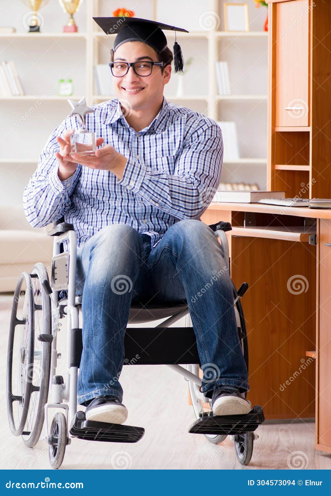 Disabled Student Studying at Home on Wheelchair Stock Photo - Image of ...