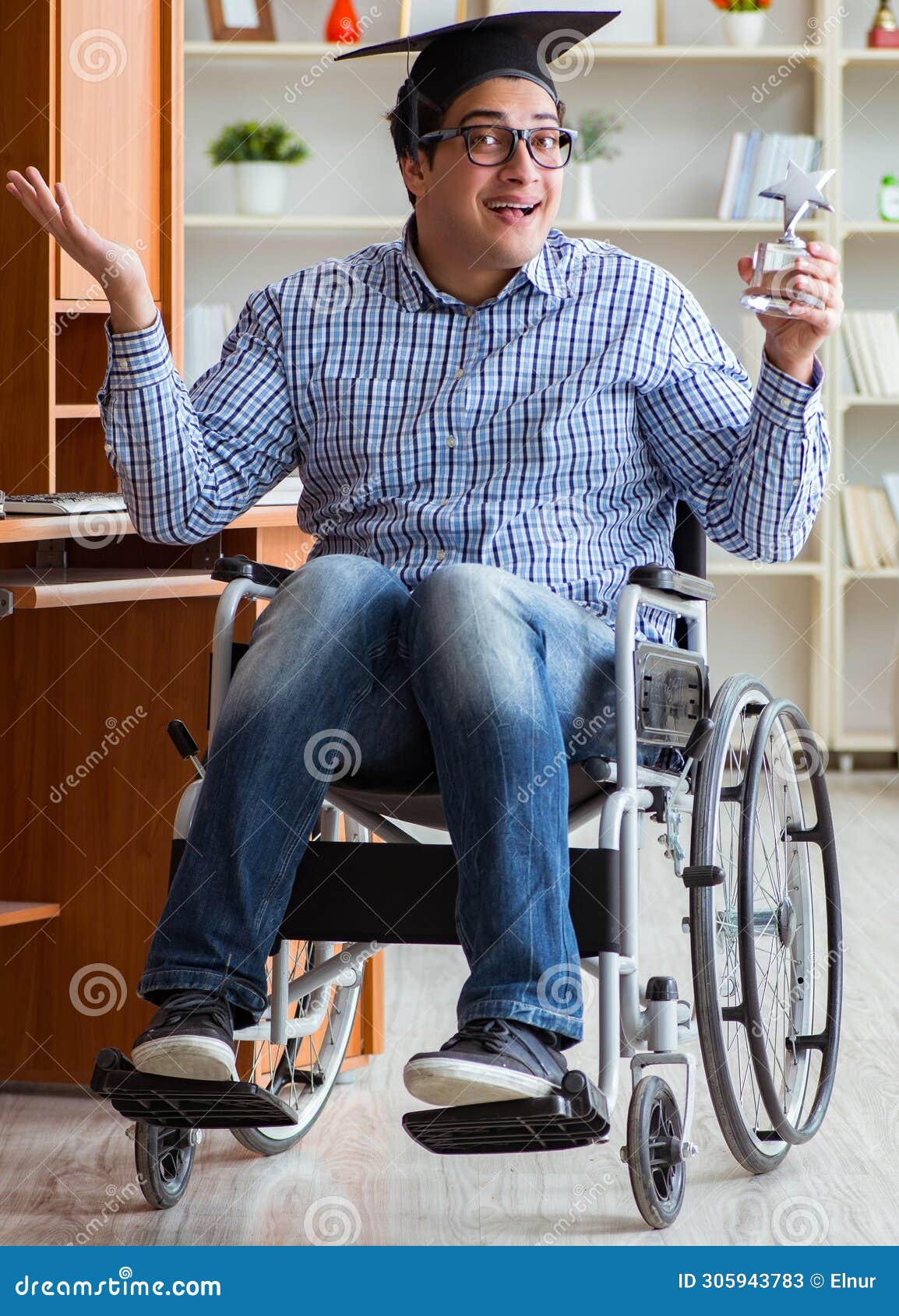Disabled Student Studying at Home on Wheelchair Stock Image - Image of ...