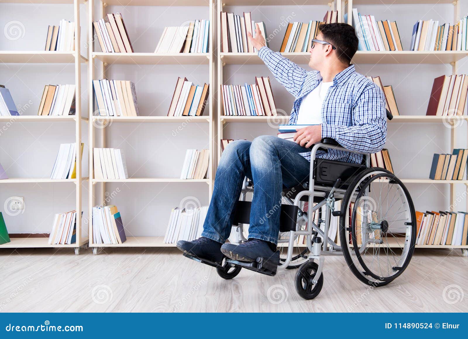 The Disabled Student Studying in the Library Stock Photo - Image of ...