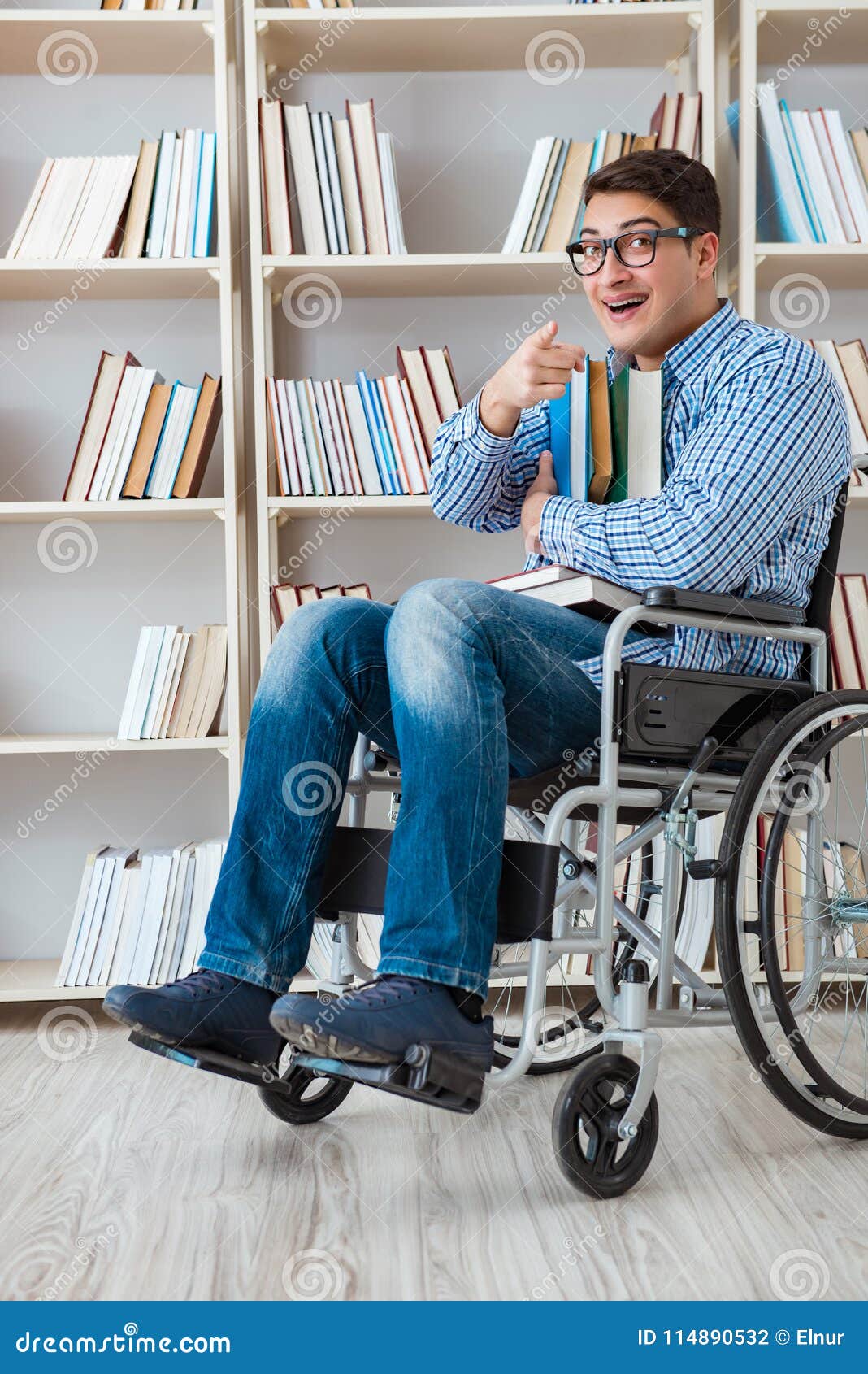 The Disabled Student Studying in the Library Stock Photo - Image of ...