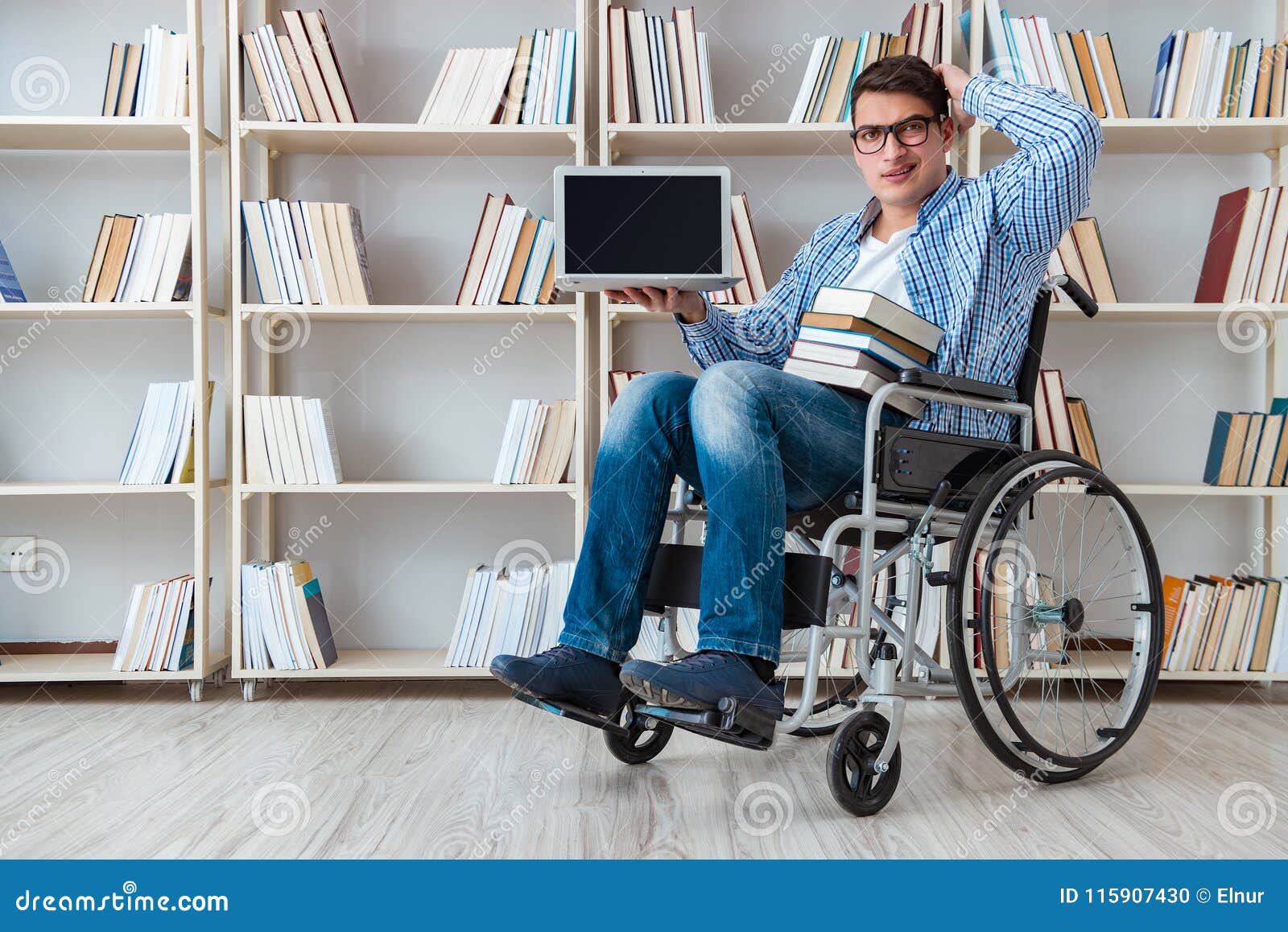 The Disabled Student Studying in the Library Stock Photo - Image of ...