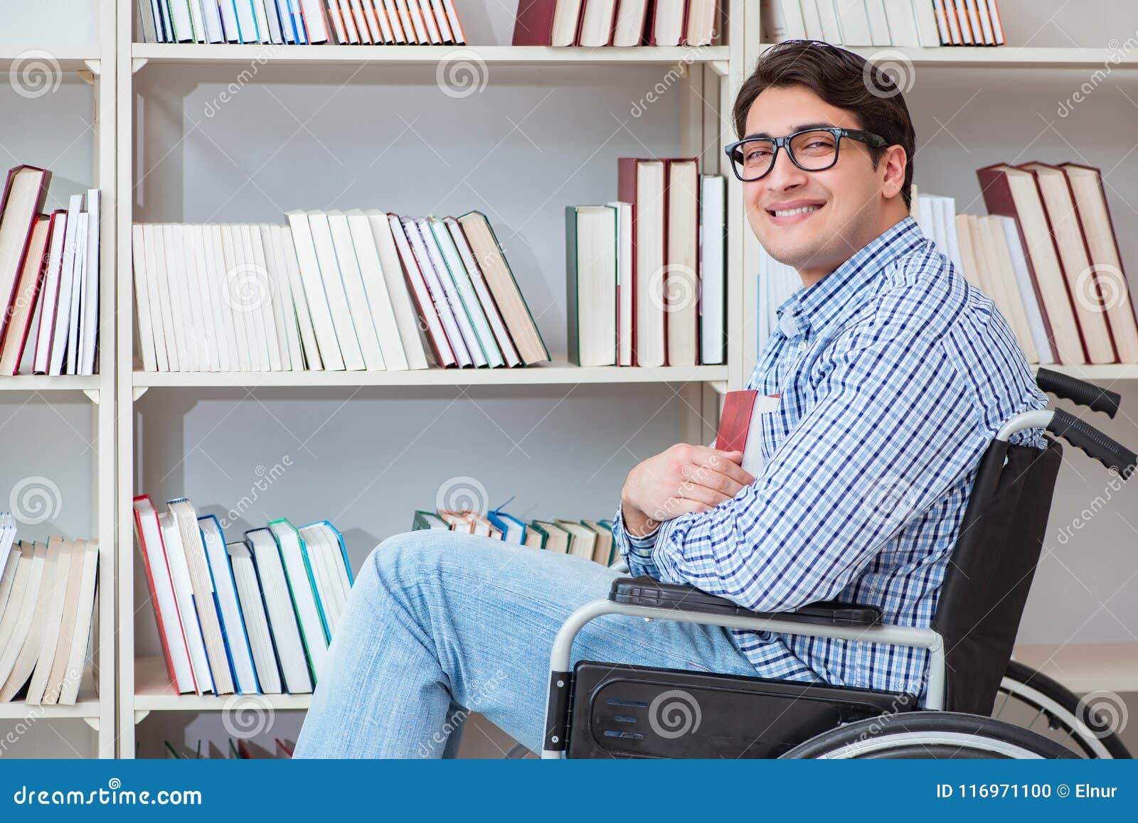 The Disabled Student Studying in the Library Stock Photo - Image of ...