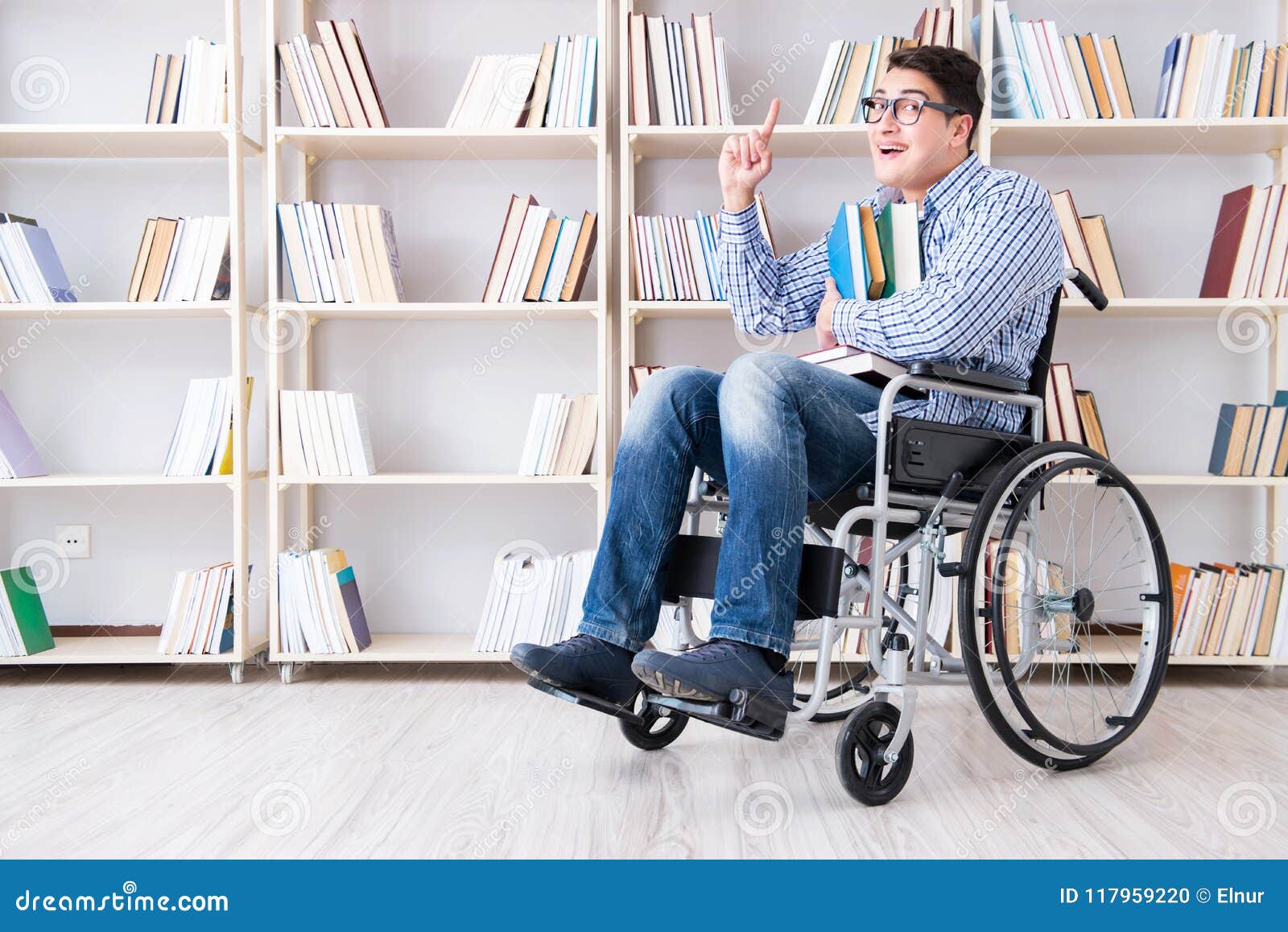 The Disabled Student Studying in the Library Stock Photo - Image of ...