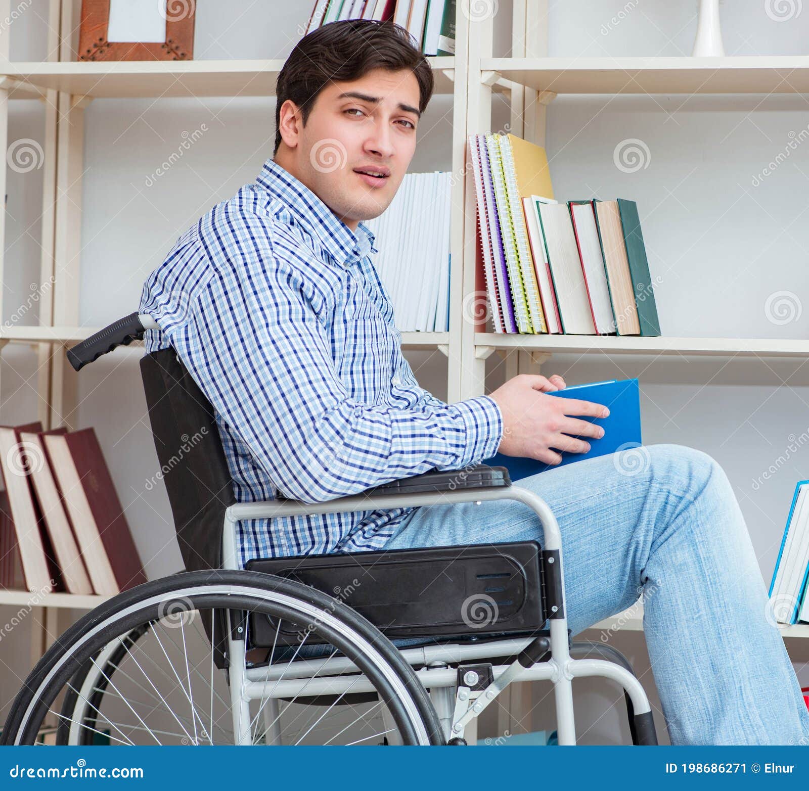 Disabled Student Studying in the Library Stock Image - Image of ...