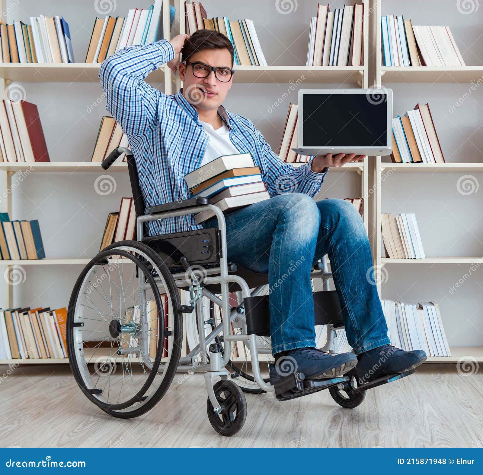 Disabled Student Studying in the Library Stock Photo - Image of books ...