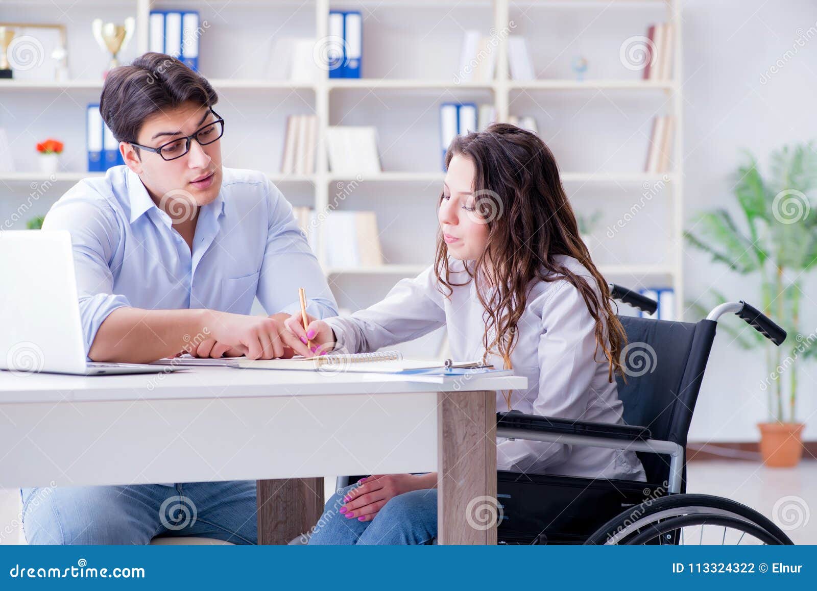 The Disabled Student Studying and Preparing for College Exams Stock ...