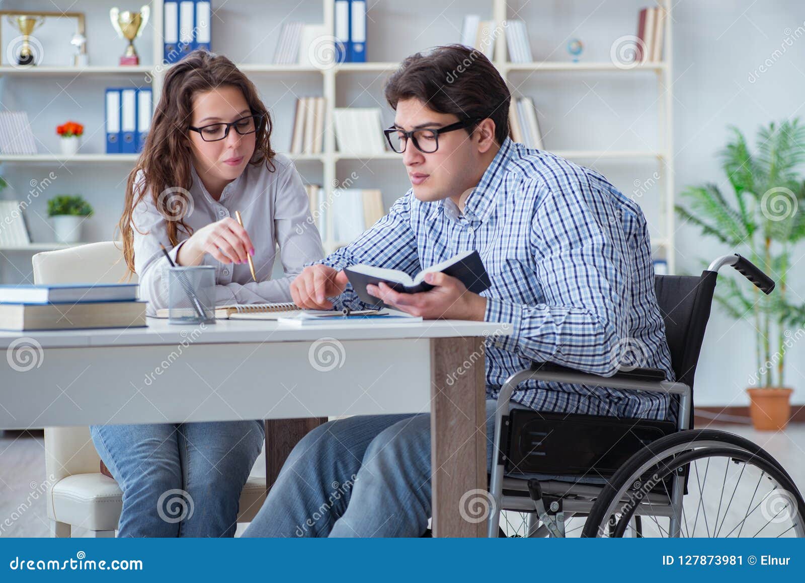 The Disabled Student Studying and Preparing for College Exams Stock ...