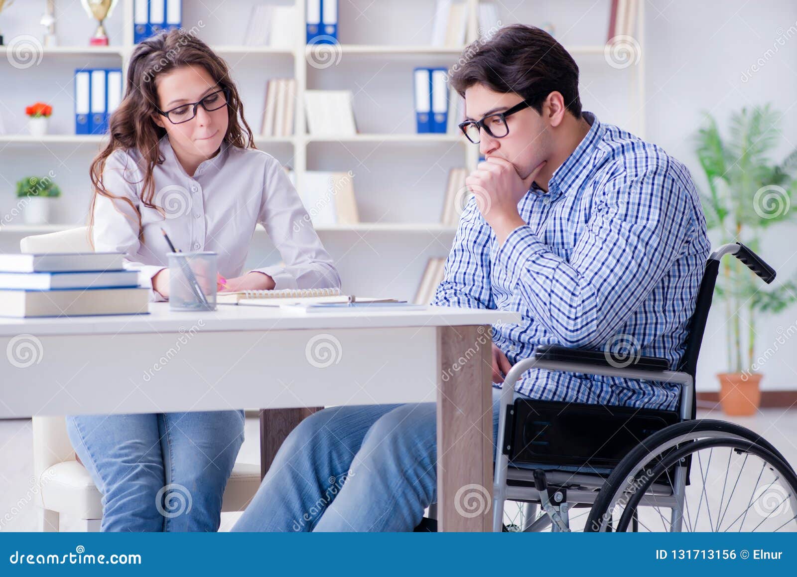 The Disabled Student Studying and Preparing for College Exams Stock ...