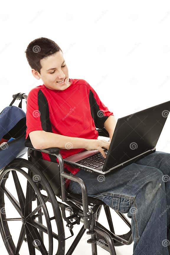 Disabled Teen Using Computer Stock Photo - Image of mobility, laptop ...