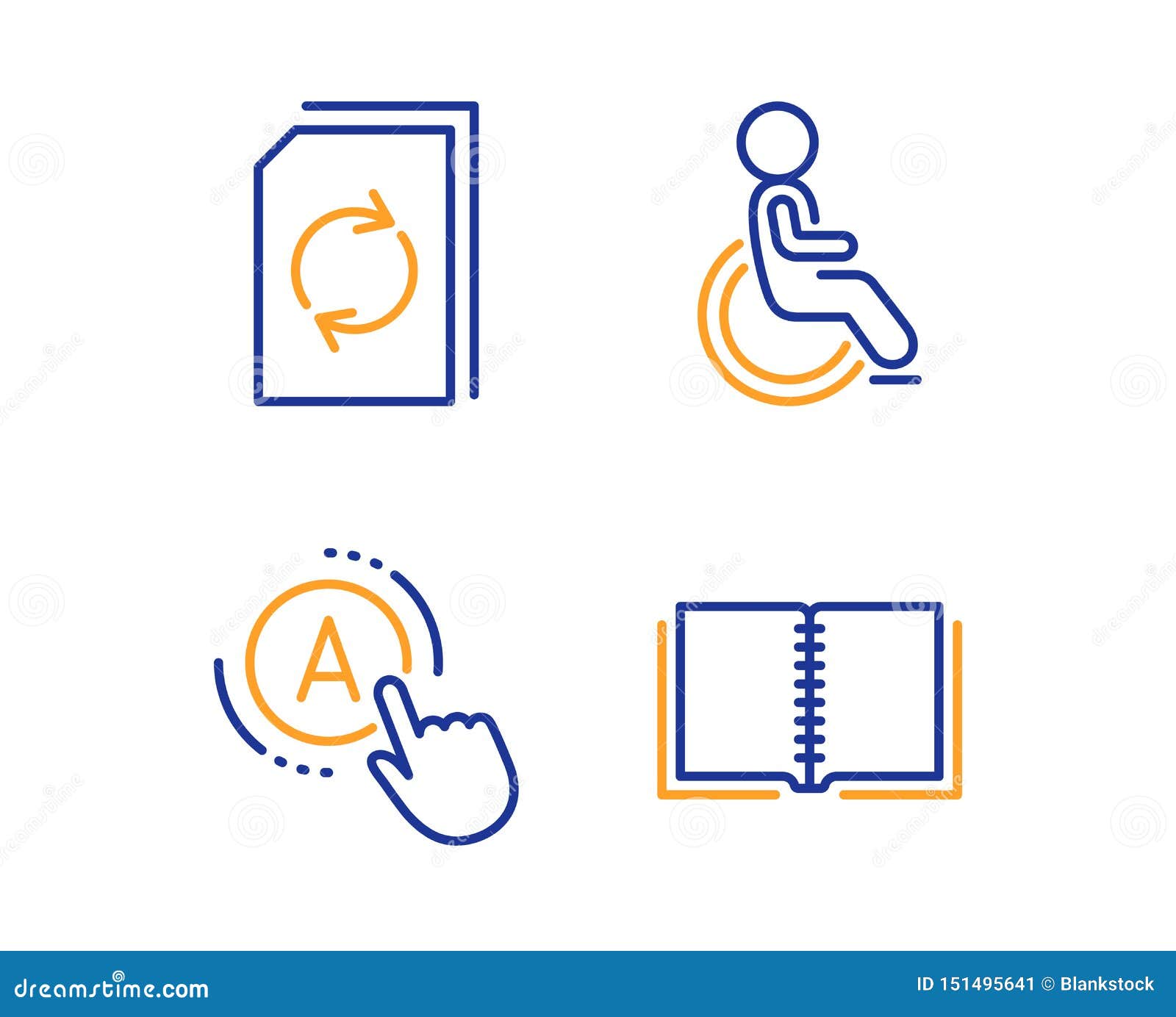 Disabled, Update Document and Ab Testing Icons Set. Book Sign ...