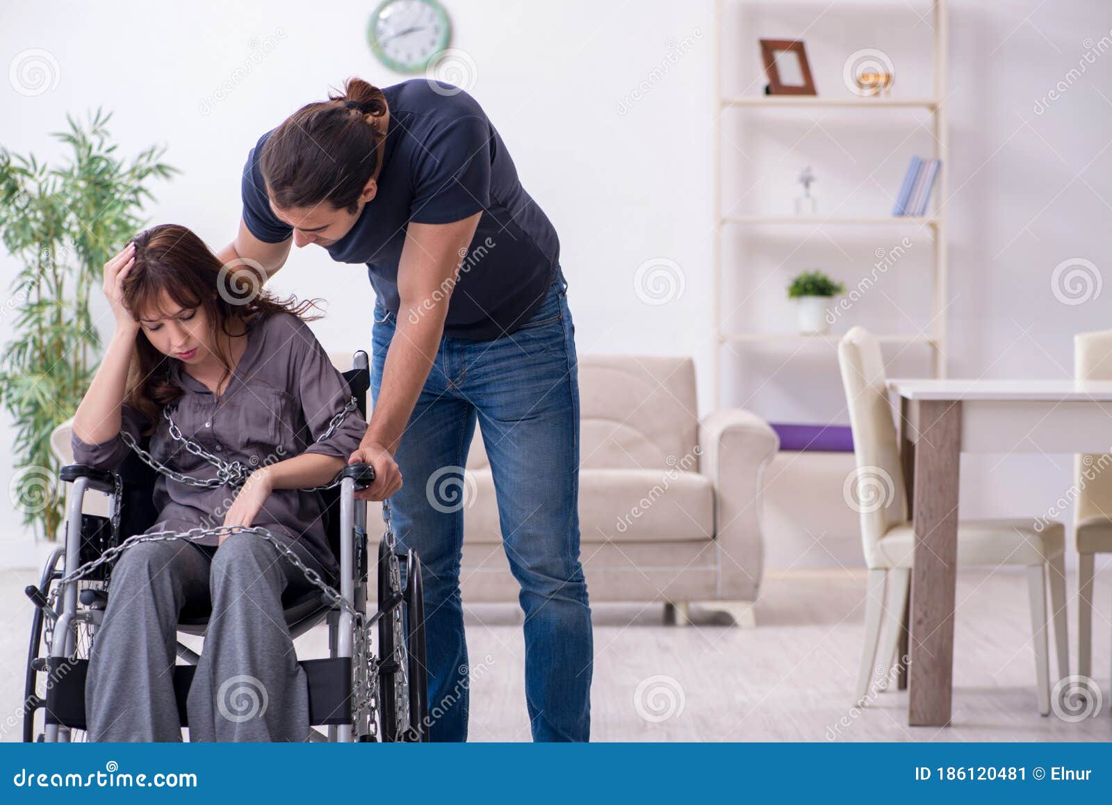 Disabled Wife and Young Husband at Home Stock Image - Image of ...