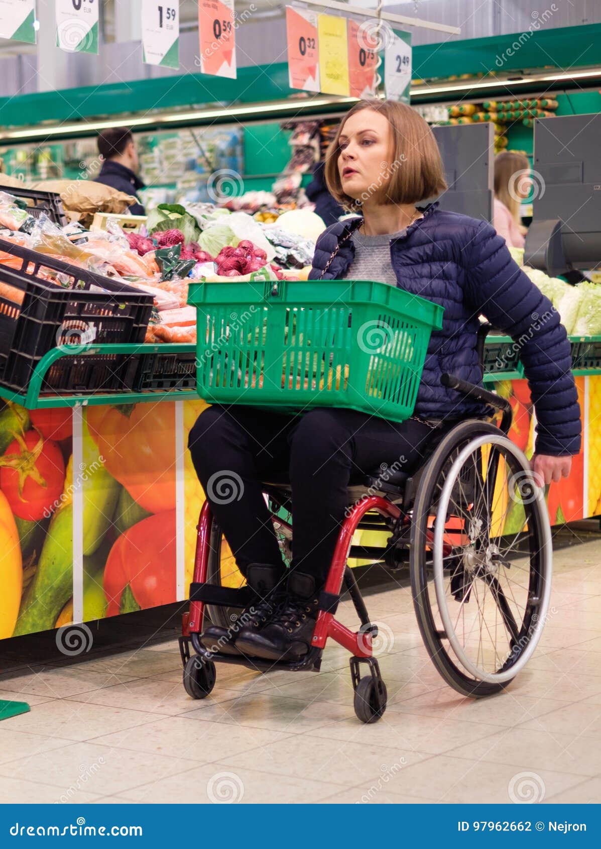 Disabled Woman in a Wheelchair in a Store Stock Photo - Image of ...