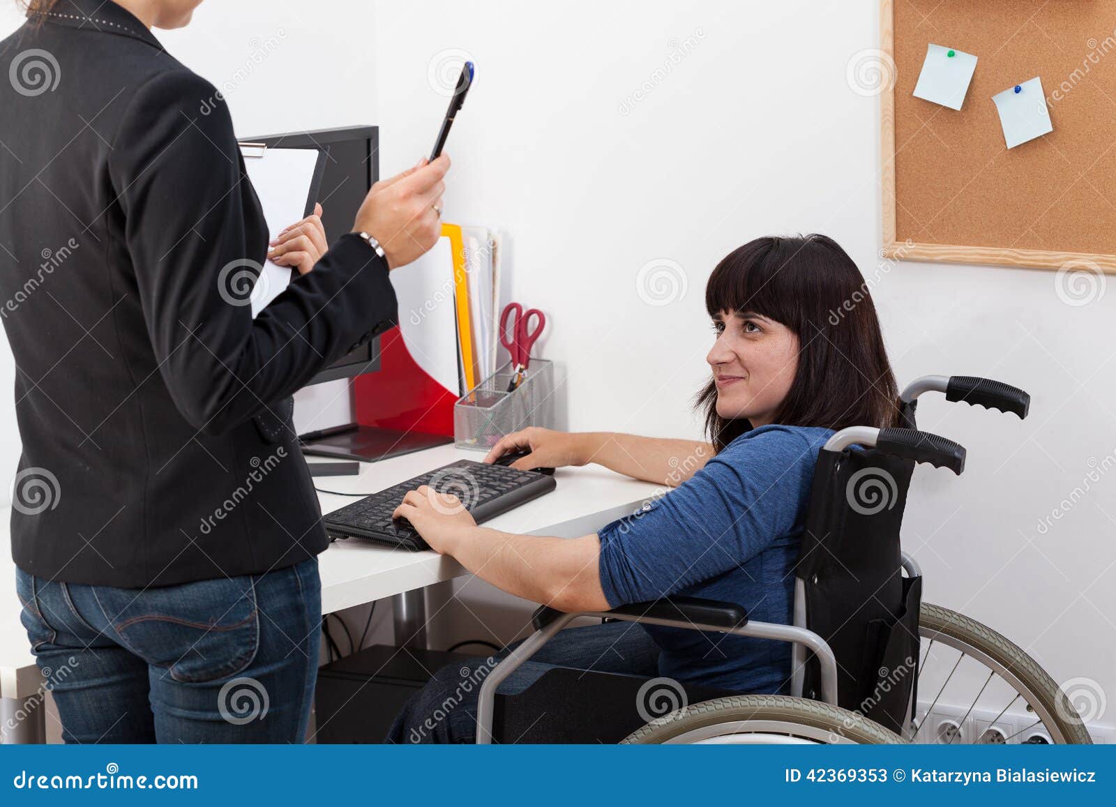 Disabled Woman On Wheelchair Talking With Manager Stock Image Image