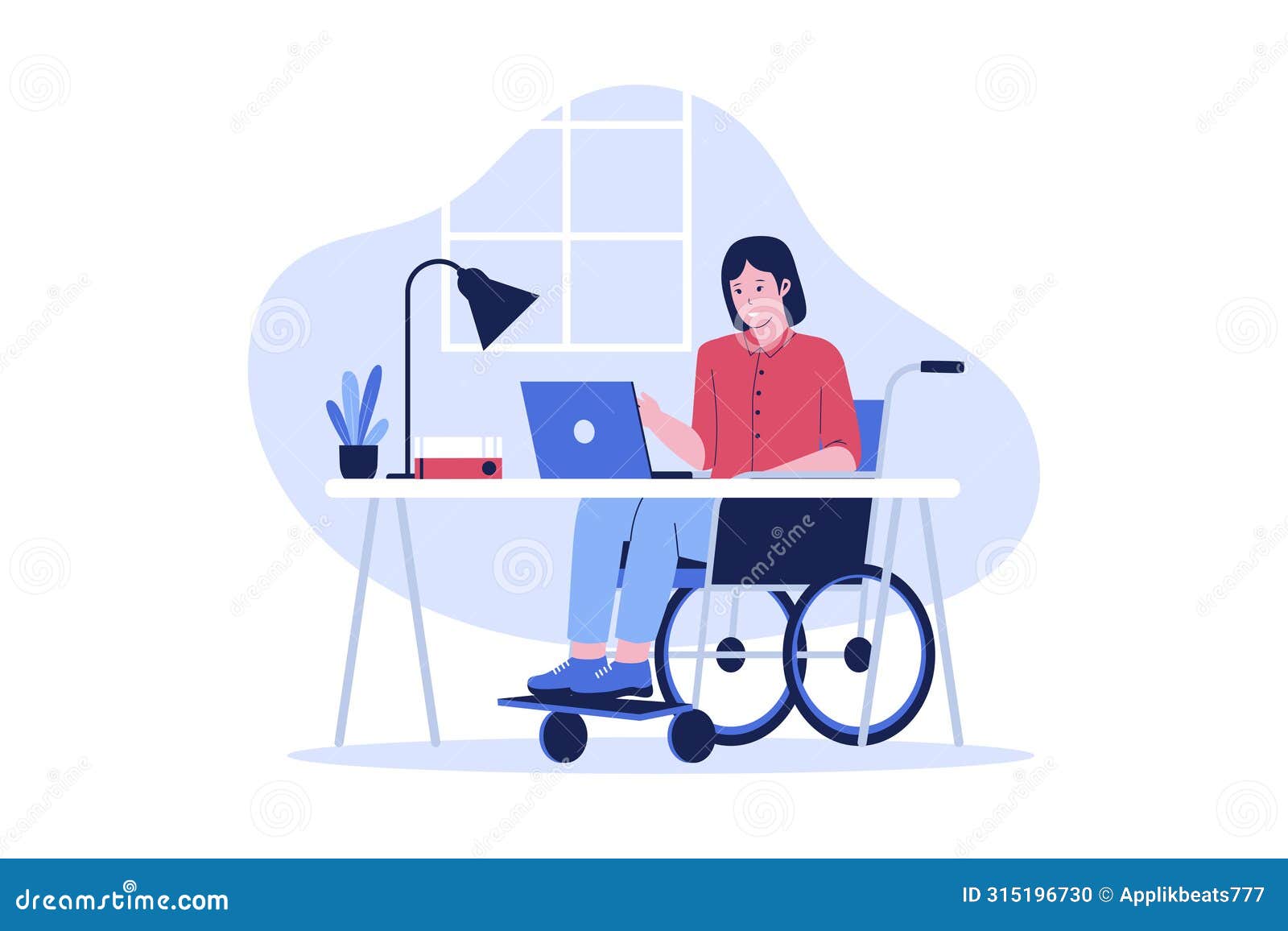 Disabled Woman Works Using a Wheelchair Stock Illustration ...