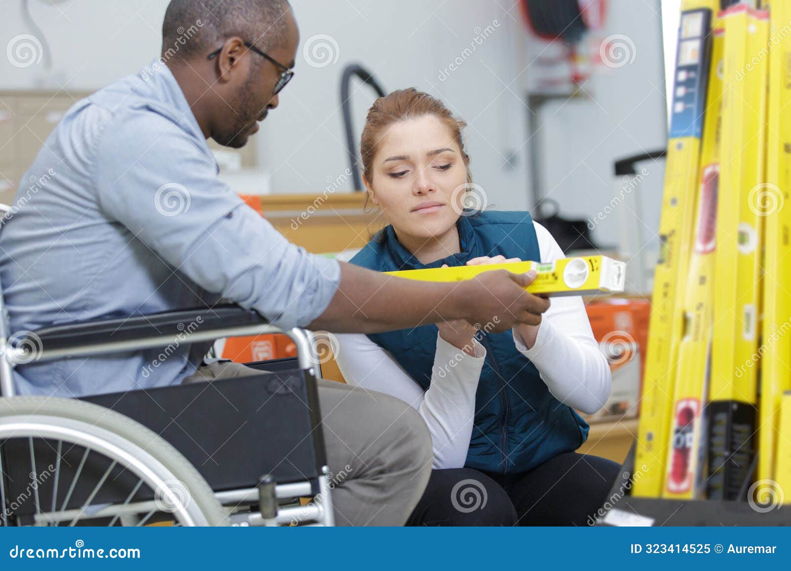 Disabled Worker in Wheelchair in Carpenter Workshop Stock Image - Image ...