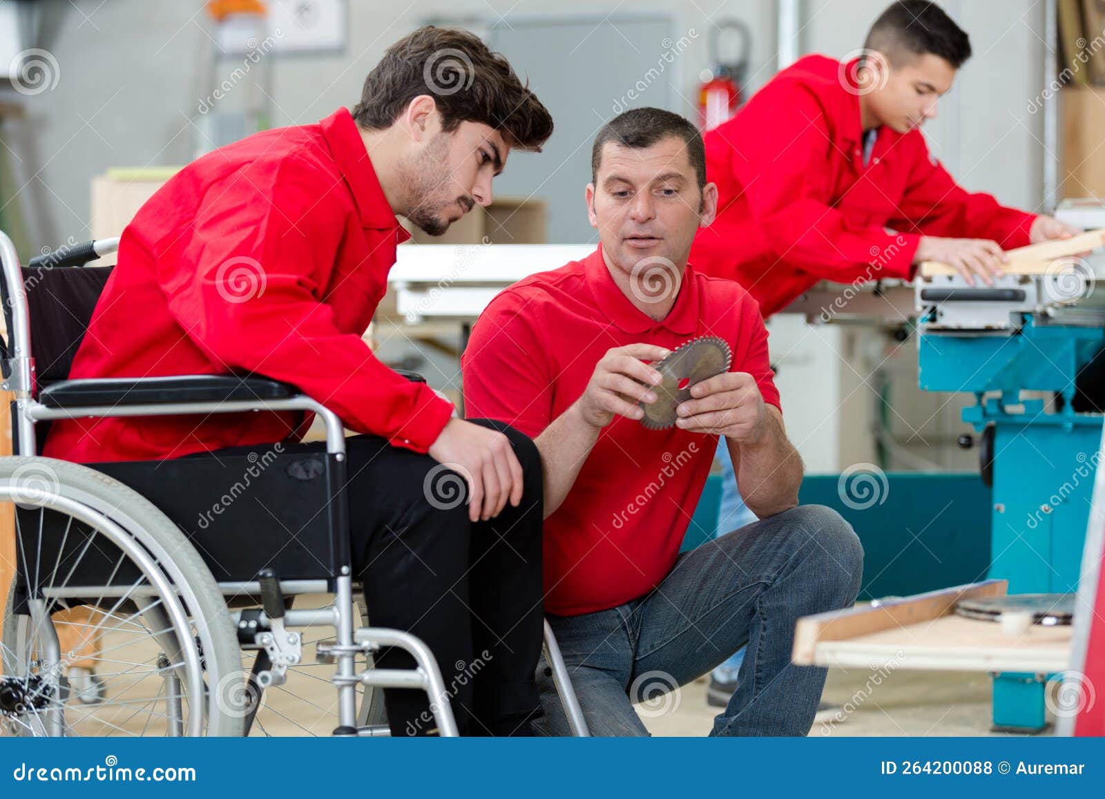 Disabled Worker in Wheelchair in Carpenters Workshop Stock Photo ...