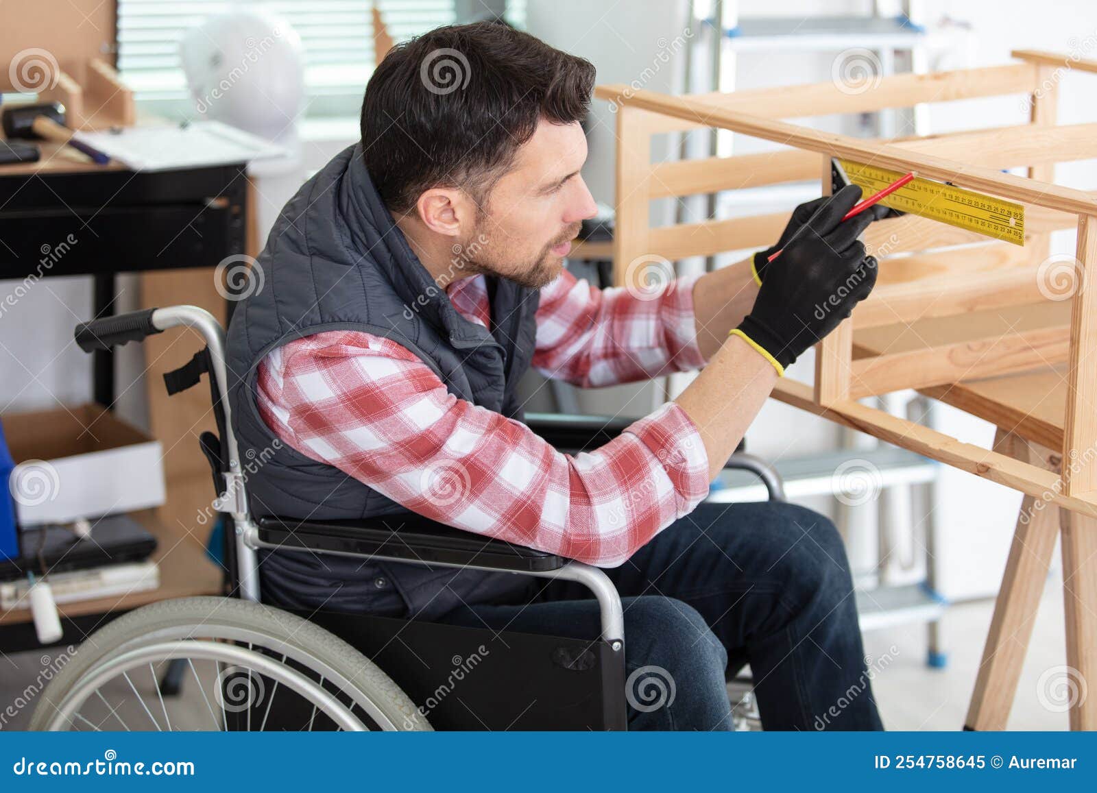 Disabled Worker in Wheelchair in Carpentry Workshop Stock Image - Image ...