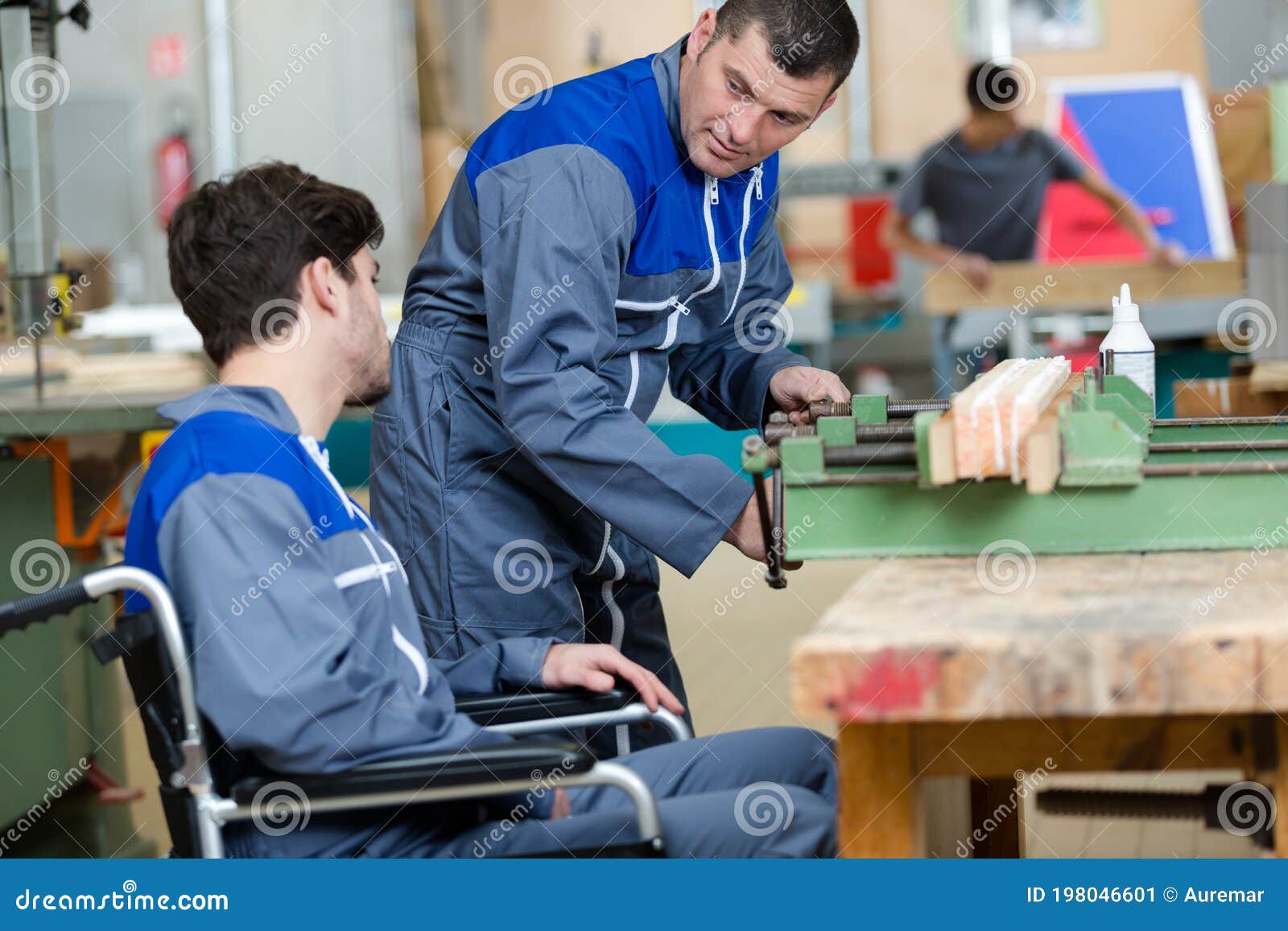 Disabled Worker in Wheelchair in Factory on Machine Stock Image - Image ...