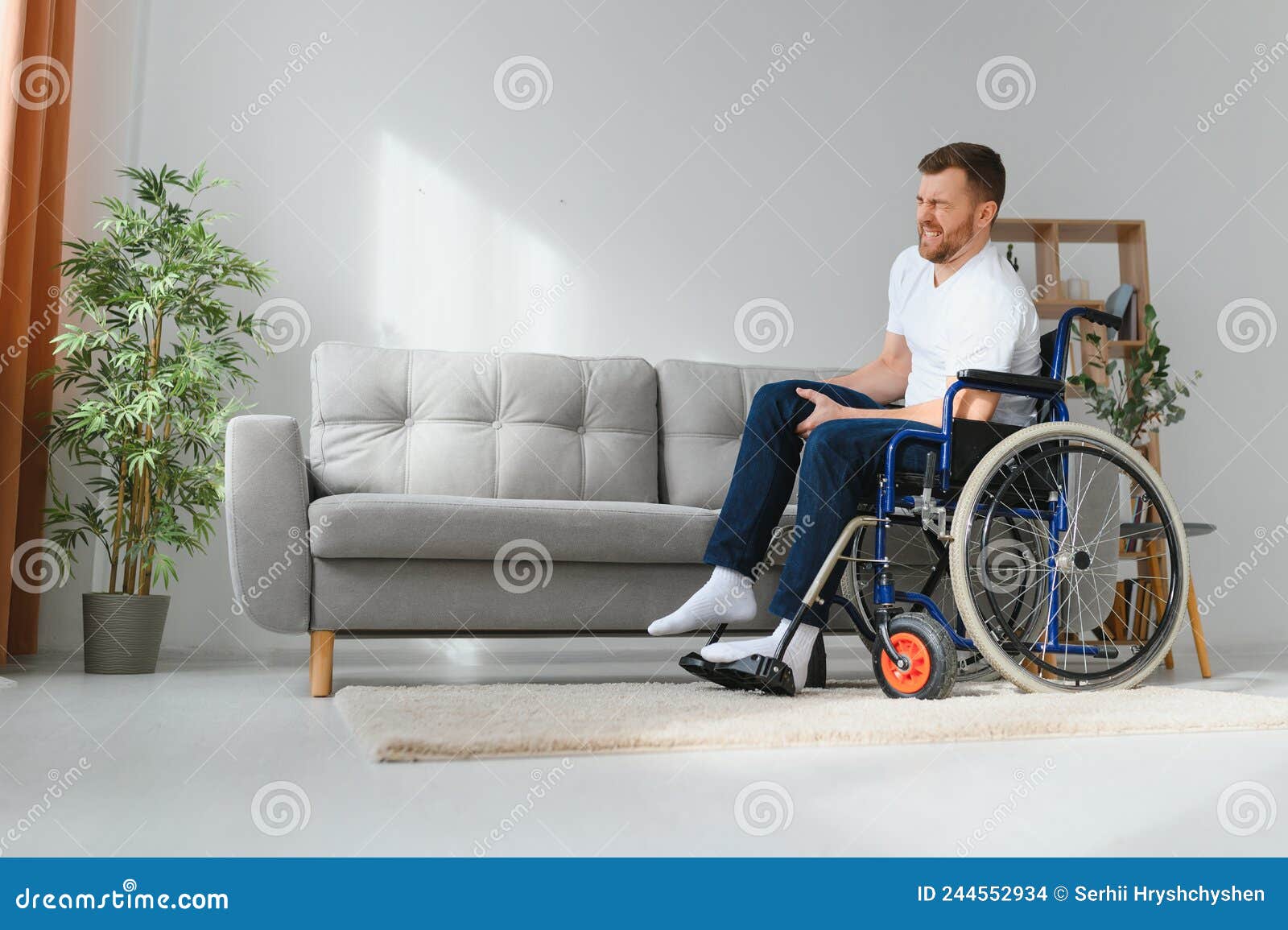 Disabled Young Black Guy Trying Sit Down Stock Photo - Image of ...