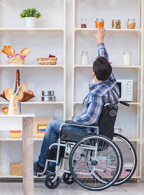 Disabled Young Man Husband Working in Kitchen Stock Photo - Image of ...