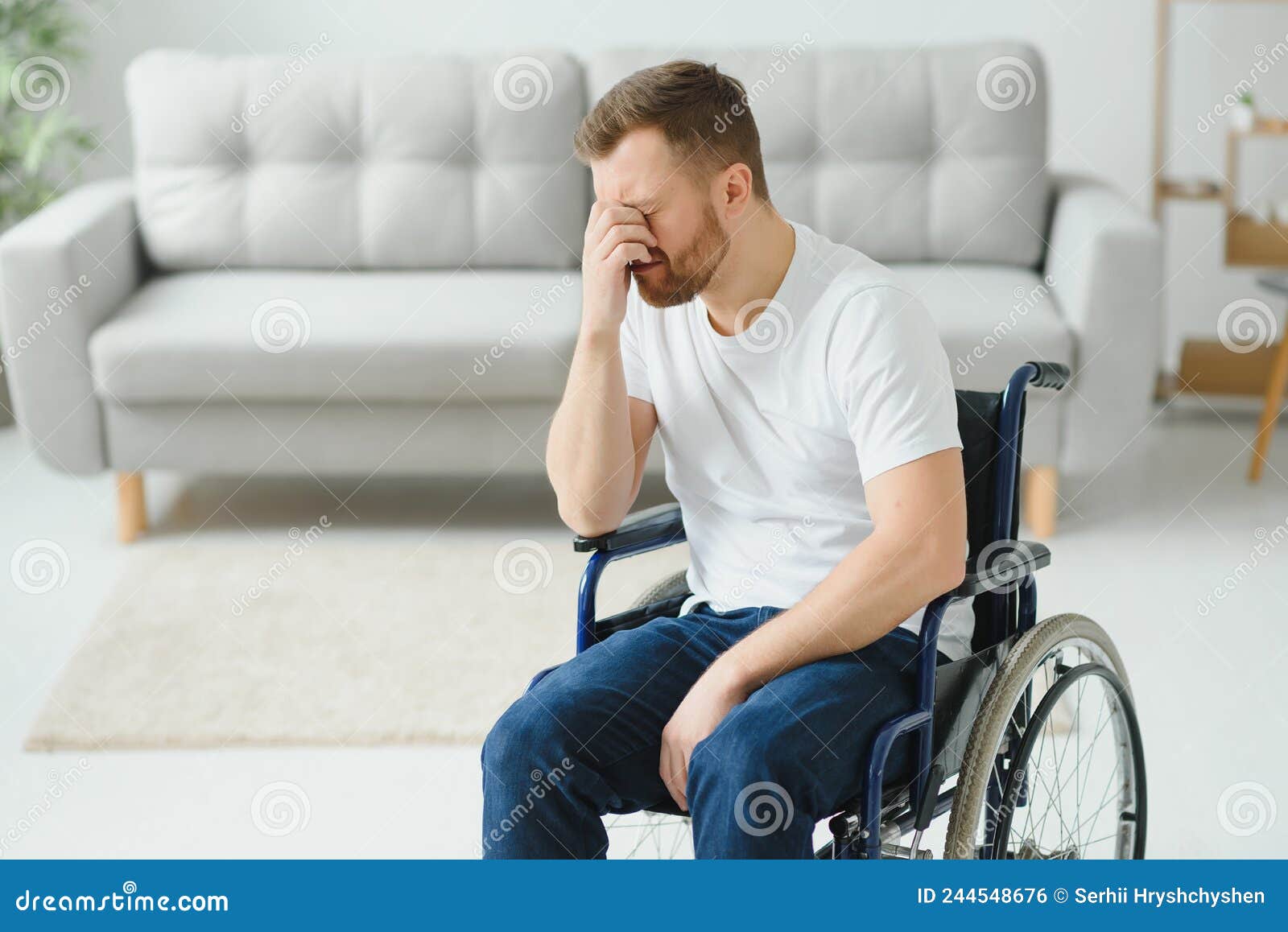 Disabled Young Man Suffering at Home Stock Photo - Image of accident ...