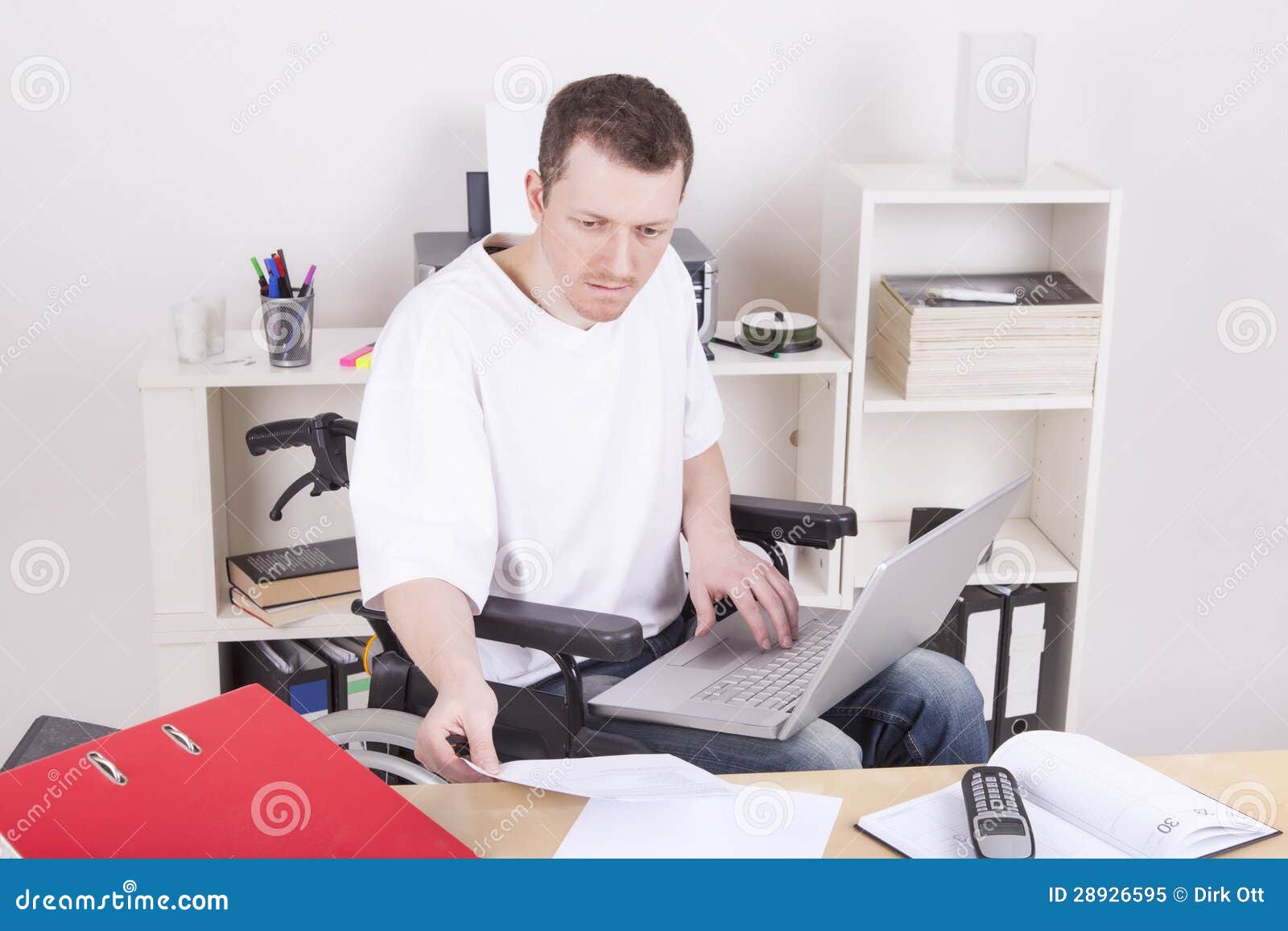 Disabled young man at work stock image. Image of device - 28926595
