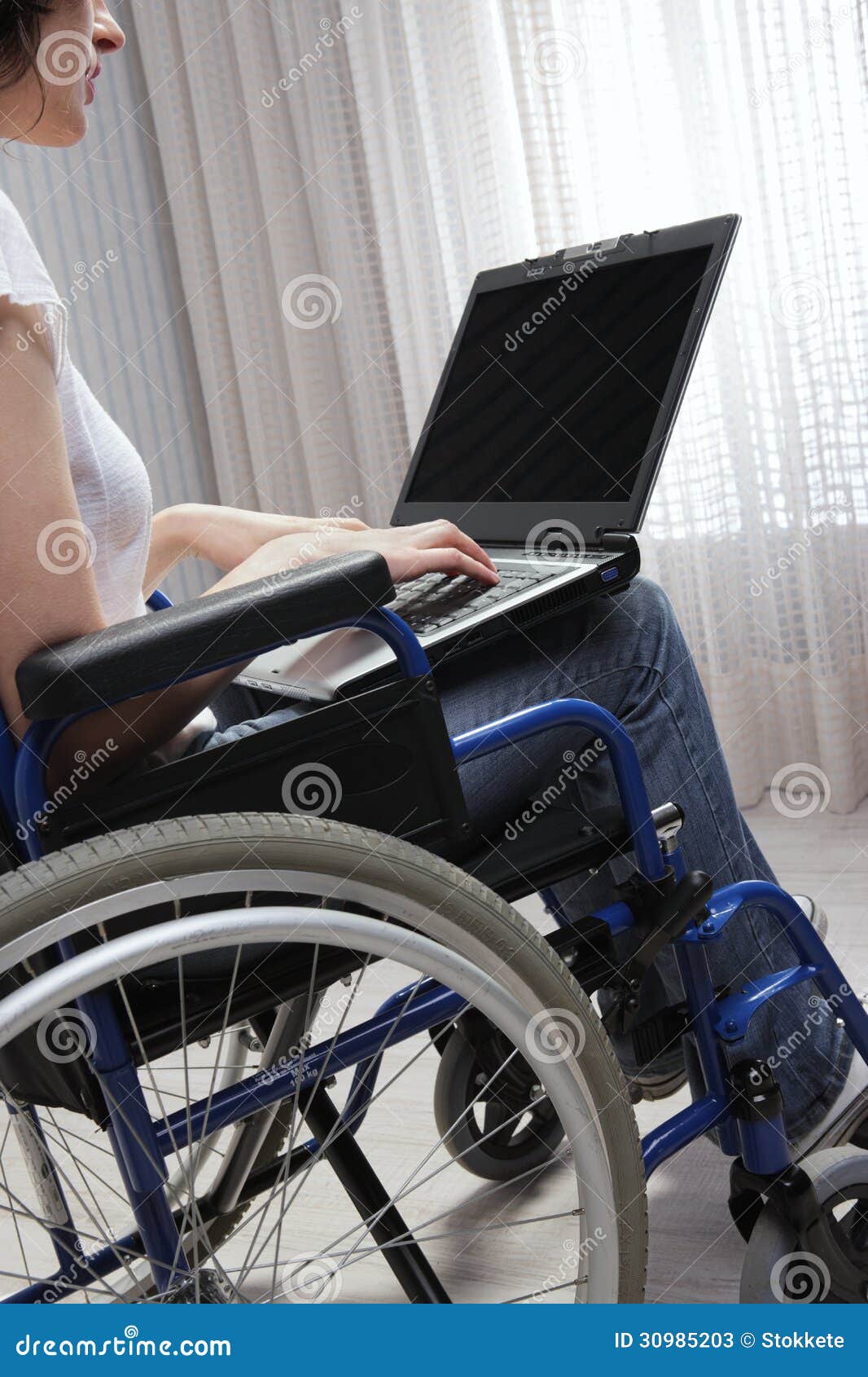 Disabled Young Woman Using Laptop Stock Image - Image of patient, adult ...