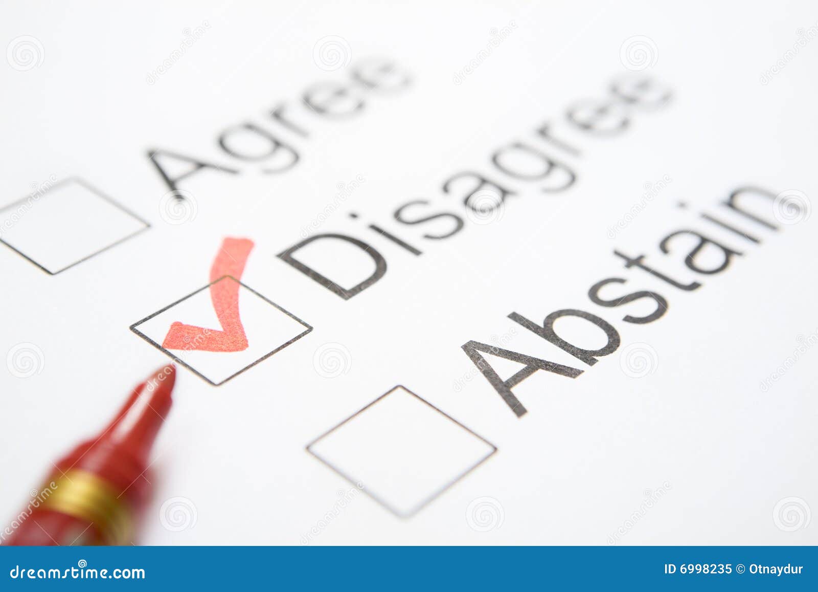 Disagree Box Checked In Opinion Poll, Survey And Questionnaire. Royalty ...