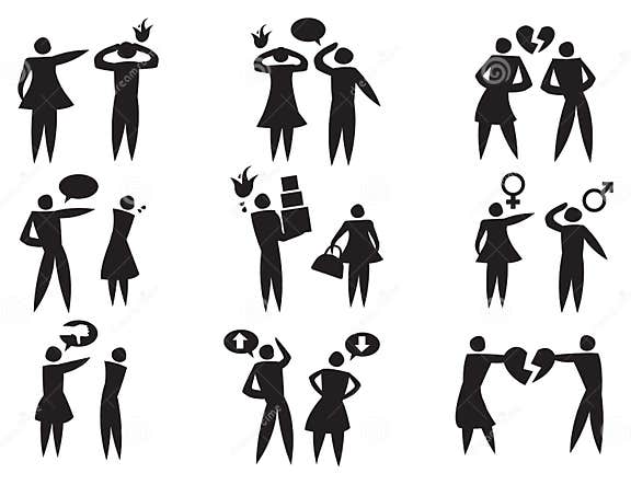 Disagreement Between Man Woman In Relationships Vector Icon Set Stock
