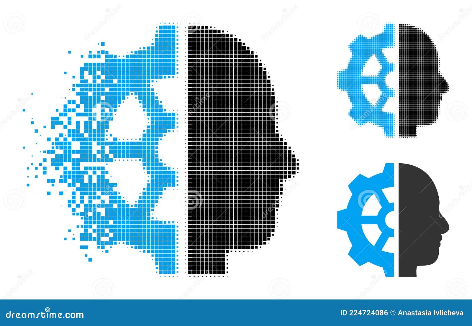 Disappearing and Halftone Dot Cyborg Gear Glyph Stock Vector ...