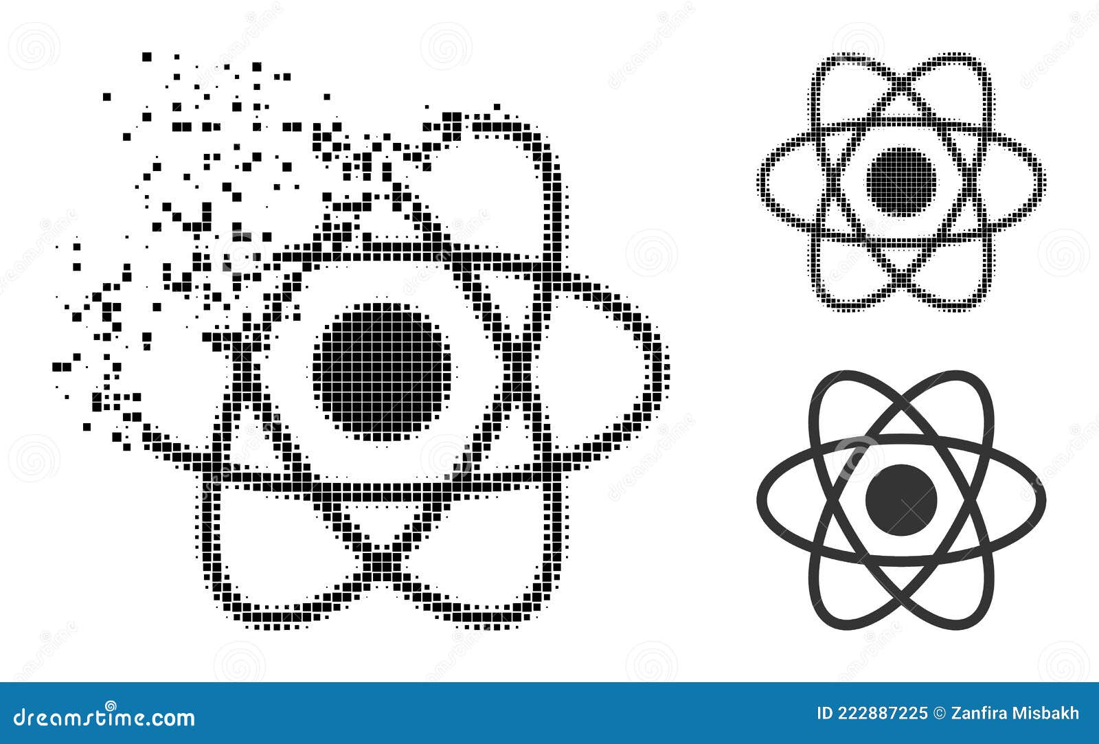 Disappearing Pixel Atom Icon with Halftone Version Stock Vector ...