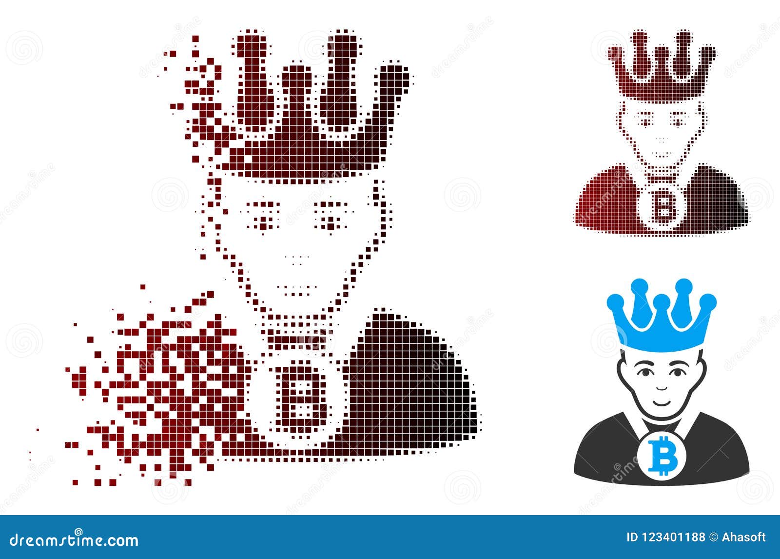 Disappearing Pixel Halftone Bitcoin King Icon Stock Vector ...