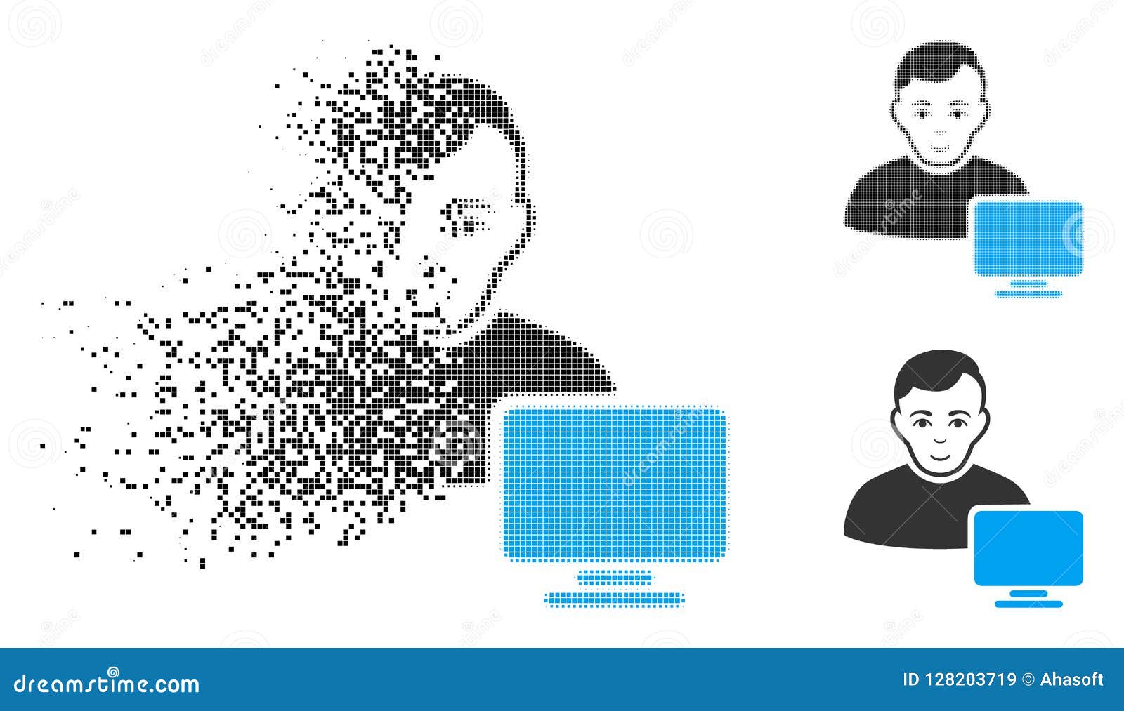 Disappearing Pixel Halftone Computer Administrator Icon with Face Stock ...