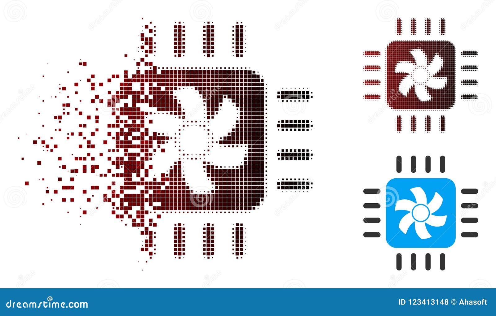 Disappearing Pixel Halftone CPU Cooler Icon Stock Vector - Illustration ...