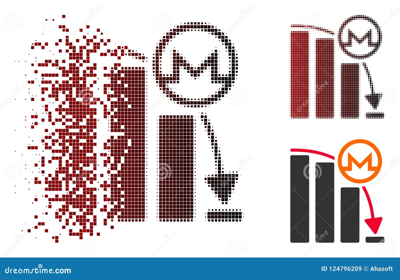 Disappearing Pixel Halftone Monero Falling Acceleration Graph Icon ... Disappearing Pixel Halftone Monero Falling Acceleration Graph Icon ...