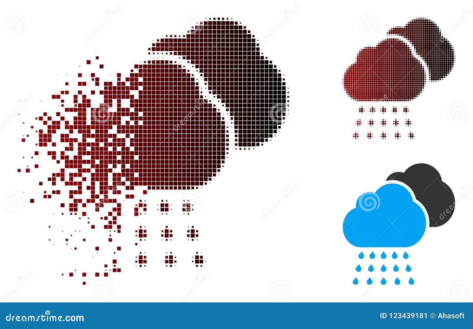 Disappearing Pixel Halftone Rain Clouds Icon Stock Vector ...