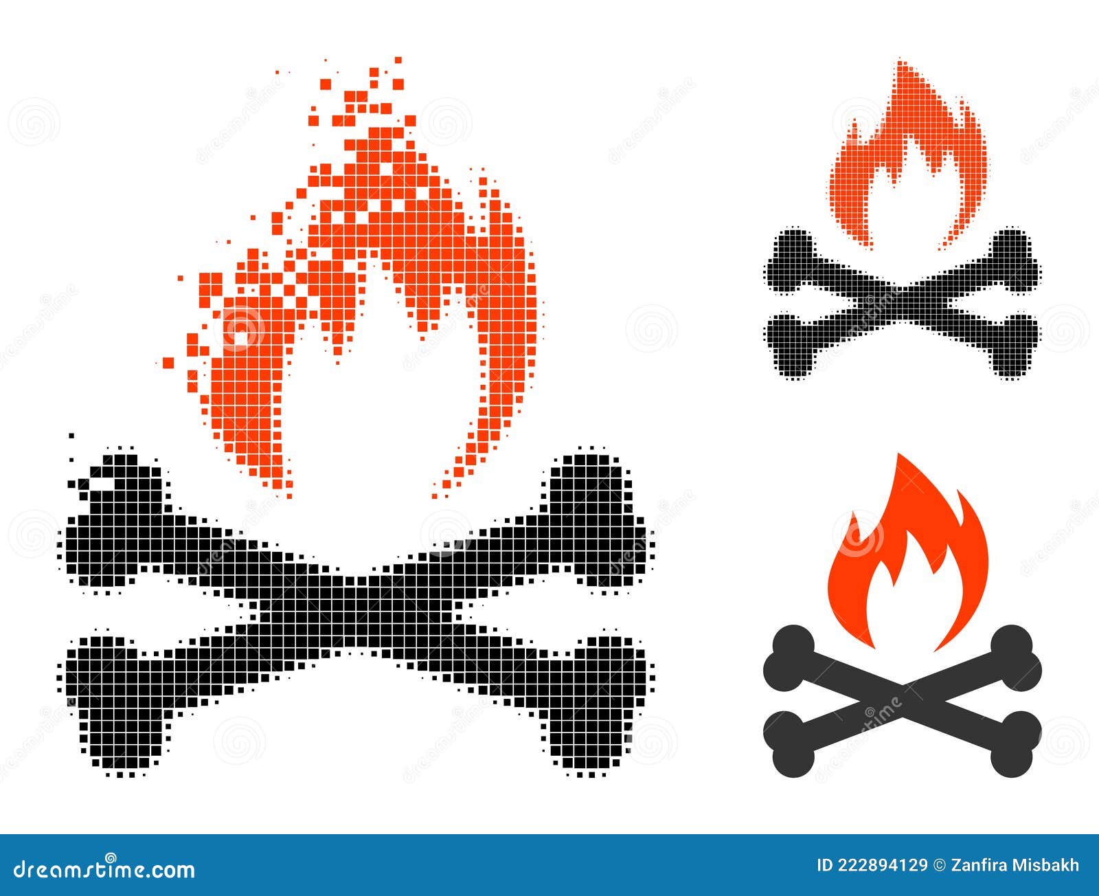 Shredded Dotted Hell Fire Bones Icon with Halftone Version Stock Vector ...