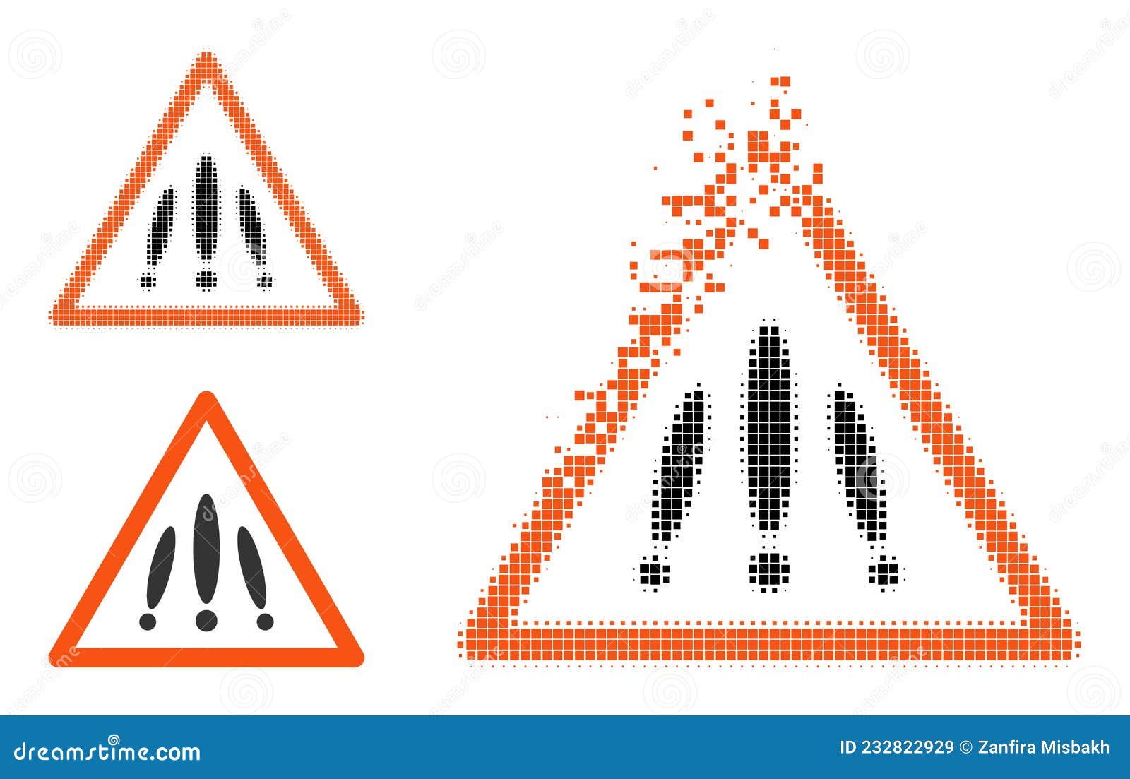 Disappearing Pixelated Multiple Danger Sign Glyph with Halftone Version ...