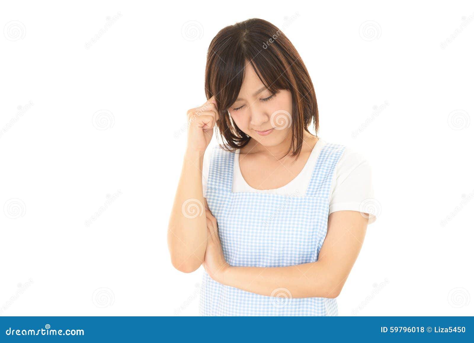 Disappointed Asian woman stock photo. Image of home, housekeeper - 59796018