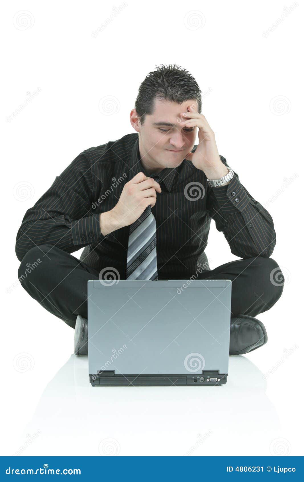 Disappointed Businessman with a Laptop Stock Image - Image of necktie ...