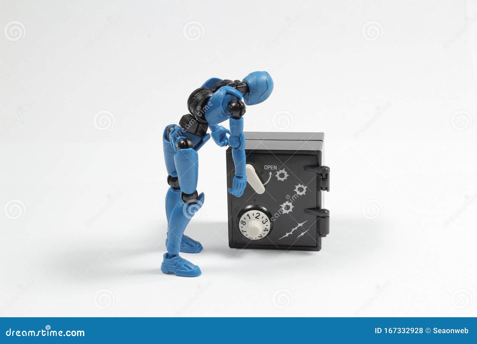 Disappointed Human Figure Sitting Open Safe. Against Background Stock ...