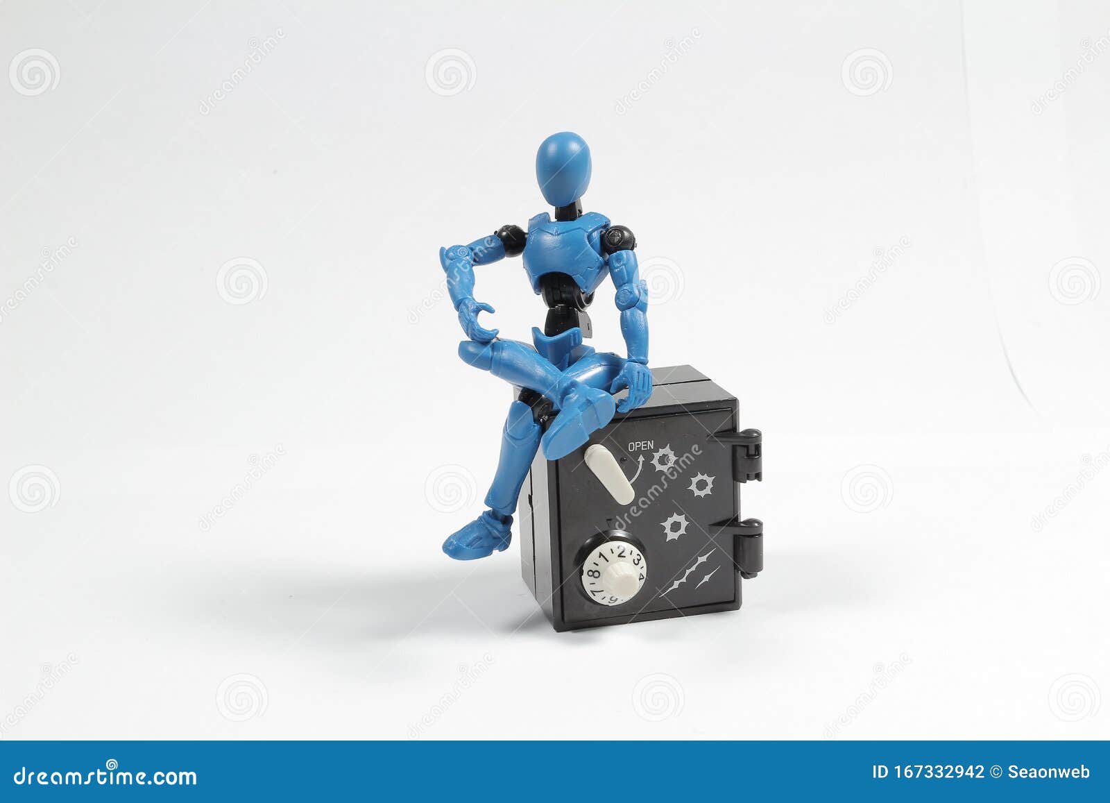 Disappointed Human Figure Sitting Open Safe. Against Background Stock ...