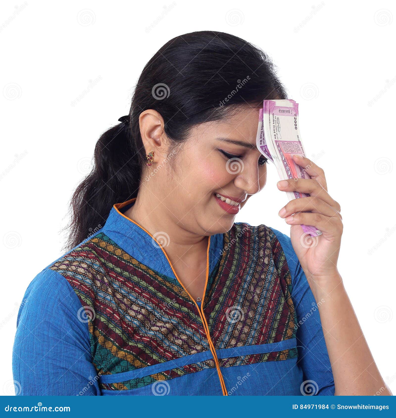 Disappointed Indian Woman Holding 2000 Rupee Notes Stock Photo - Image ...