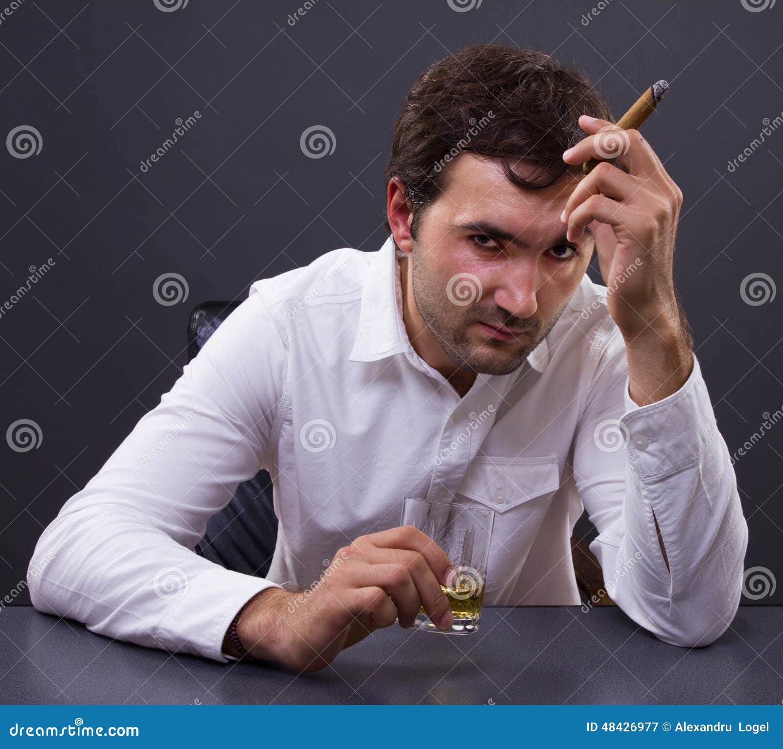 Disappointed Man Drunk with Whiskey Stock Image - Image of cigar ...
